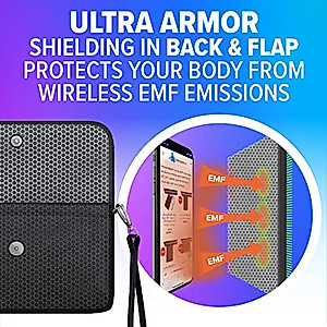 DefenderShield EMF Protection Clutch Purse - RFID Blocking Anti Radiation Crossbody Wristlet Handbag - Vegan Leather Bag, Black Pebble Grain