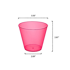 Party Essentials Hard Plastic 9-Ounce Party Cups and Old Fashioned Tumblers, Neon Pink, 25-Count