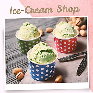 MATICAN Paper Ice Cream Cups - 50-Count 4-Oz Disposable Dessert Bowls for Hot or Cold Food, 4-Ounce Party Supplies Treat Cups for Sundae, Frozen Yogurt, Soup, 5 Colors, Polka Dots