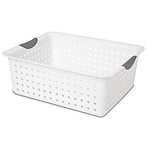 Sterilite Large Ultra Plastic Durable Storage Bin Tote Baskets with Comfortable Handles for Household and Office Organization, White, 12 Pack