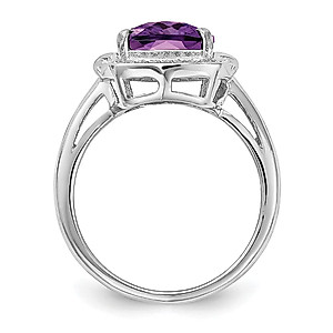 925 Sterling Silver Checkerboard Cut Amethyst and Diamond Ring Fine Jewelry For Women Gifts For Her, Size 8