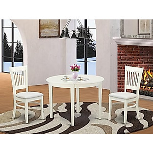 East West Furniture BOVA3-LWH-C 3 Piece Dining Room Furniture Set Contains a Round Dining Table and 2 Linen Fabric Upholstered Chairs, 42x42 Inch, Linen White