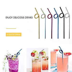 Hoshen 7Pcs Reusable Stainless Steel Curved Straws, Colorful Food-Grade Metal Straws, Beverage Straws, (With Two Cleaning Brushes), Suitable For 20/30 Ounce Tumblers