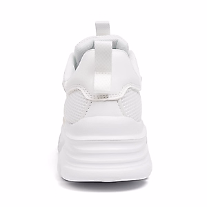 Niluber Women's Chunky Platform Sneakers-Slip On Breathable Running Shoes-Lightweight Glitter Rhinestone White Black Sneakers(White,6)