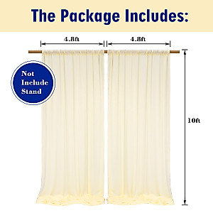SHERWAY 9.6 Feet x 10 Feet Ivory Silky Soft Curtain Wedding Backdrop Drapes, Slightly Shiny Satiny Window Curtains for Party Ceremony Decoration