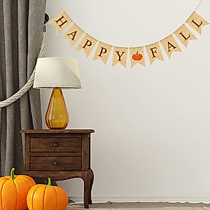 Happy Fall Burlap Banners Thanksgiving Pumpkin Burlap Banners Garlands for Fireplace Mantel Decoration Rustic Happy Fall Banner for Thanksgiving Party Supplies