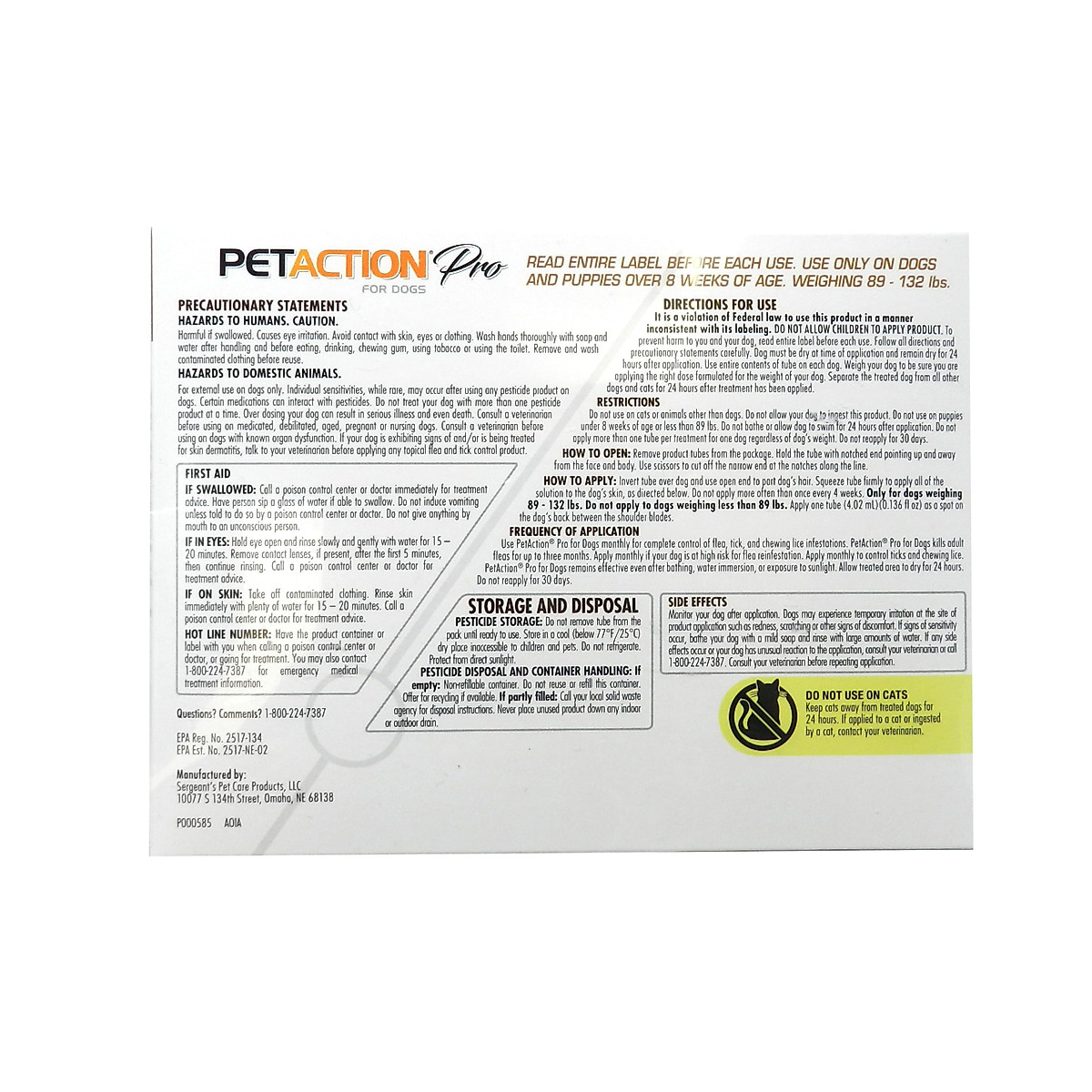 Pet Action Plus for Dogs, 8 Doses - 88 to 132 lbs.