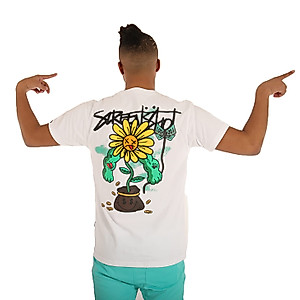 SCREENSHOT-S11302 Mens Hip-Hop NYC Streetwear Ultra Premium Quality Tee - Urban Varsity Graffiti Budybuilding Sunflower Patch Embroidery Gel Print T-Shirt-White-Small