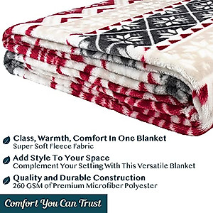 PAVILIA Christmas Throw Blanket | Holiday Christmas Red Fleece Blanket | Soft, Plush, Warm Winter Cabin Throw, 50x60 (Red Snowflakes)