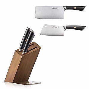 Cangshan ELBERT Series German Steel Forged Cleaver Knife Block Sets, Acacia (3-Piece, Black)