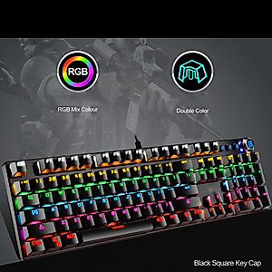 YXKJGS Blue Switch Mechanical Gaming Keyboard USB Wired 104-Key Standard Multimedia Ergonomic Keyboard (104Key, Black)