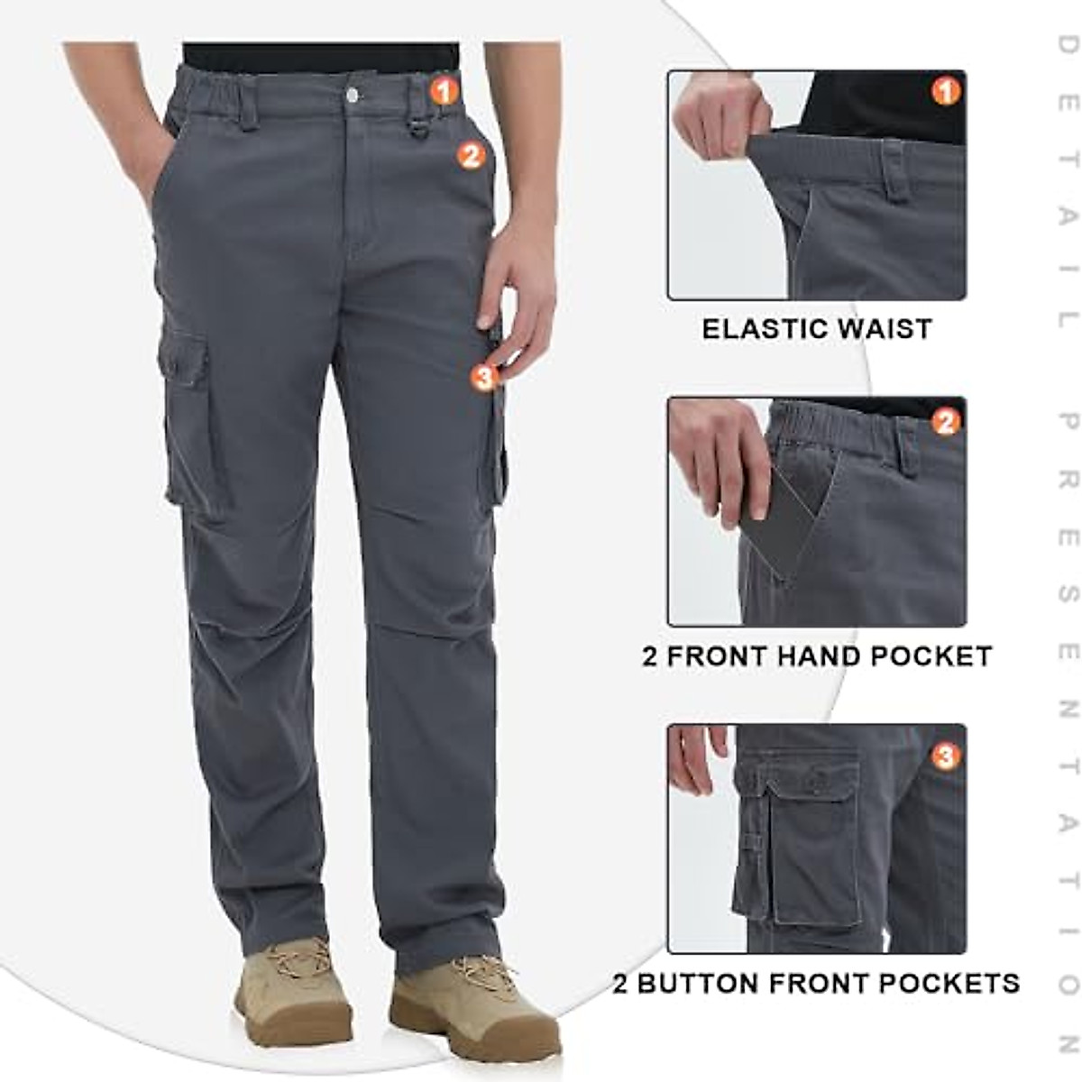 Men's Cargo Pants Casual Cotton Elastic Waist Work Pants Military Combat Tactical Cargo Pants with 7 Pockets,Dark Gray XL