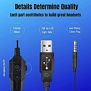 HP Headset with Microphone for PC, Wired, PS5 Headset Wired Headphones with Mic, PS4 Gaming Headset with Mic, Nintendo Switch, Laptop, Headphones Wired and LED Light