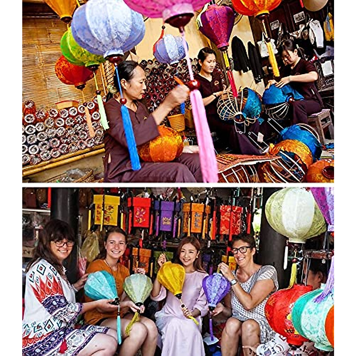 4 Vietnamese Bamboo Silk Lantern 14” Hoi an Lamp Vietnam Balloon Chandeliers Décor Wedding Garden Party Yard Outdoor Indoor Holiday Asian Traditional Decoration 2RND-35-WHI-4PCS