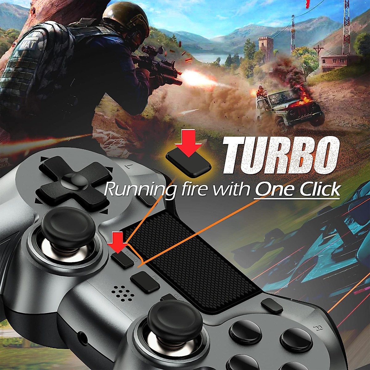 TERIOS Pro Gaming Controller Compatible with PS4 Pro, PS4 Slim, PC - Wireless Controller with Built-in Speaker and Stereo Headset Jack - Auto Fire Turbo Button