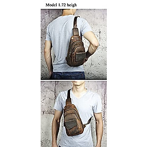 Le'aokuu Men Outdoor Casual Travel Hiking Tea Crossbody Chest Sling Bag Rig One Shoulder Strap Bag Backpack Men Leather (A 8013 Dark Brown)