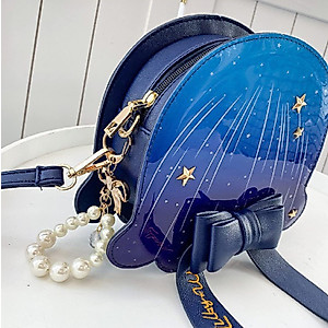 GK-O Women Jellyfish Handbag Crossbody Bag Fantasy Submarine Jellyfish Shoulder Bag Fake Pearl Bow Knot Rivet Messenger Bag (Blue)