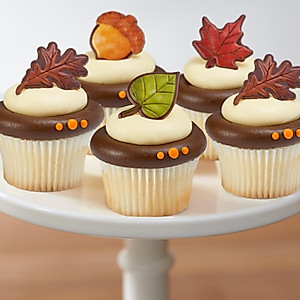 DecoPac Thankful For Fall Rings, Cupcake Decorations, Autumn Cupcake Toppers, Leaves & Acorns, Food Safe Cake Topper – 24 Pack