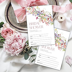 DYIRBIIY Floral Bridal Shower Invitations, 25 Spring Wild Flower Fill In Style Invitations With Envelopes For New Couples, Mr And Mrs, Newlyweds Invites, Party Favor & Decorations