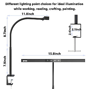 QIYISS LED Desk Lamp, Clamp Lamp with Flexible Gooseneck 360°Rotate,12W LED 3 Modes 5 Brightness, Timer，15.75" Wide Office Eye Protection Light 1100LM Large Bright Desk Lights with Stepless Dimming