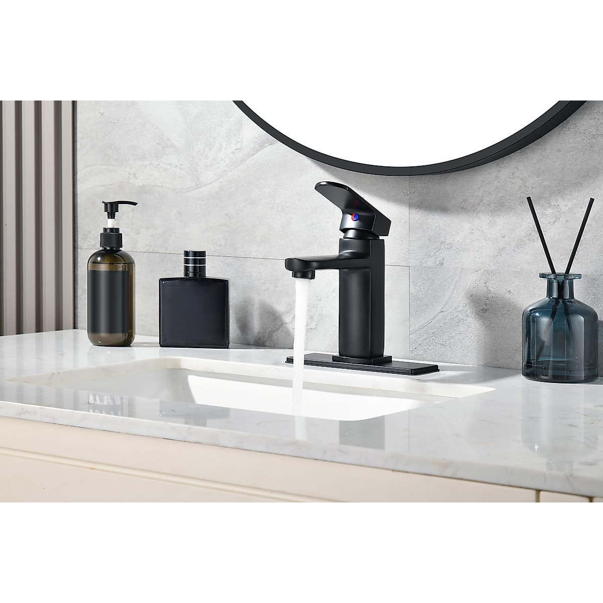 Derengge Bathroom Sink Faucet, Single Handle Bathroom Sink Faucet,1 Hole or 3 Hole Lavatory Vanity Faucet with Deck Plate,Pop up Drain and Water Supply Lines,Matte Black,GFL-0048-MT