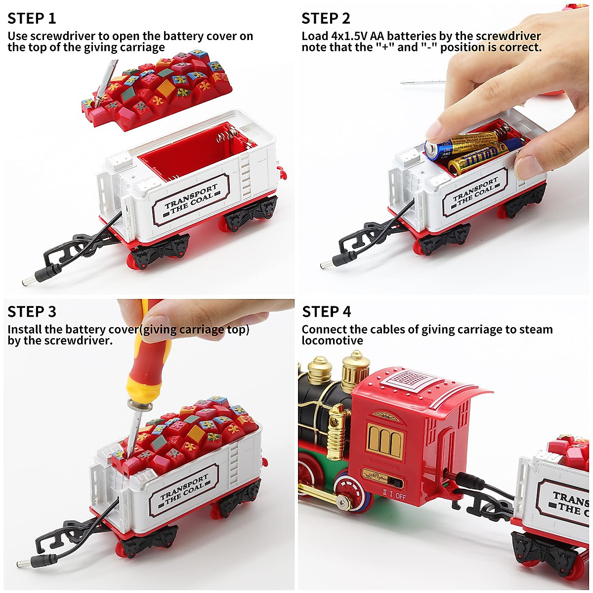 Hot Bee Electric Train Set, Toy Train Sets for Boys 4-7, Around The Christmas Tree Train Toys w/Smoke, Realistic Lights & Sounds, for 3 4 5 6 7 8+ Year Old Kids Boys Girls