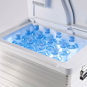 Mobicool MQ40A Portable Thermoelectric Cooling Cooler with Classic Aluminum Trunk Look, 53 Can Capacity, Cool Down to 30°F Below Ambient Temperature