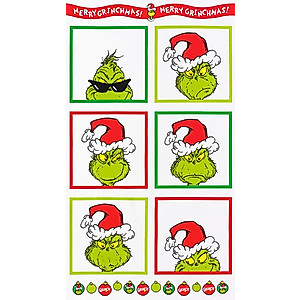 Robert Kaufman Fabrics How The Grinch Stole Christmas Dr. Seuss Grinch Faces Panel Holiday