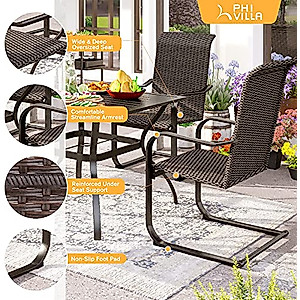 PHI VILLA Outdoor Patio C Spring Rattan Chairs, 4 Pieces High Back Wicker Dining Chair with Metal Frame for Patio, Deck, Porch - Brown