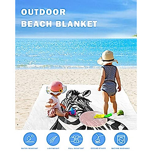 Watercolor Zebra Blowing Pink Bubbles Beach Blanket Sandproof, Beach Mat Sand Free Waterproof, Black White Animal Pure Backdrop Outdoor Picnic Blanket for Beach Party/Travel/Camping 108"x84"