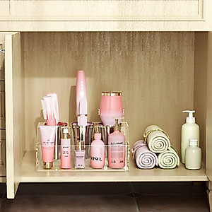 NIUBEE Hair Tool Organizer, Clear Acrylic Hair Dryer and Styling Organizer, Bathroom Countertop Blow Dryer Holder, Vanity Caddy Storage Stand for Accessories, Makeup, Toiletries