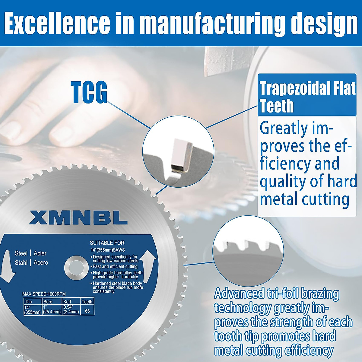 14 Inch Metal Cutting Saw Blade,Replacement for Evolution 14 Inch Metal Saw Blade for Evolution S355MCS S355CPS S355CPSL S380CPS Metal Cutting Saw,14 Inch x 66 Teeth,1 Inch Center Shaft