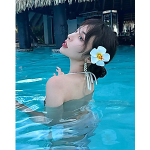 Love Sweety 2pc Hawaiian Plumeria Hair Clips Delicate Dew Galsang Flower Barrettes for Beach Party(White)