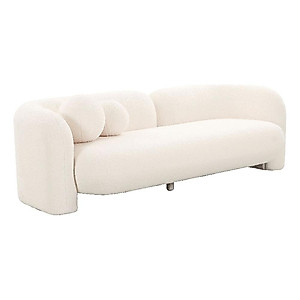 TOV Furniture Amelie 91" W Faux Fur Fabric Sofa in Cream Fabric