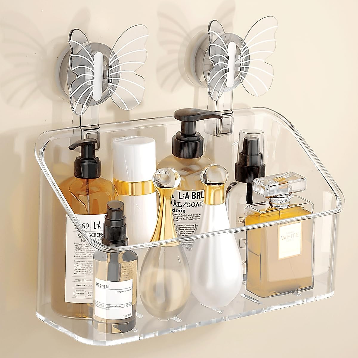 Eirunyx Clear Shower Caddy Suction Cup，No-Drill Clear Wall Caddy，Bathroom Shower Shelves Removable Shower Basket Strong Suction Shower Organizer Shower Rack