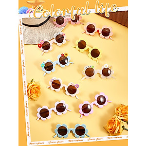 Tigeen 10 Pairs 5.71in Adult Flower Sunglasses Glasses UV Protection Glasses with 50 Daisy Charms 200 Random Letter Beads(Trendy Colors)