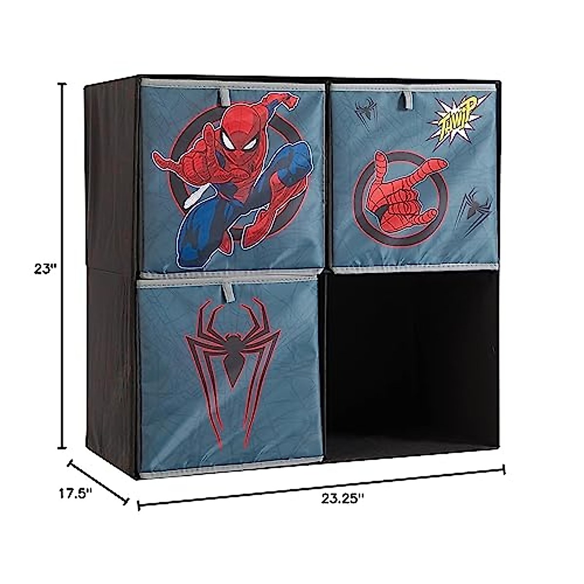 Idea Nuova Marvel Spiderman Collapsible Storage Cubby Organizer and Bookshelf with 3 Collapsible Cubes