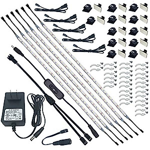 Litever Under Cabinet Light, 6 PCS 20 Inches Flexible LED Strips with Power Adapter, 24W,1800 Lumen, Daylight 5000K. Suitable for Kitchen Cabinets, Counters, Under Shelf, Closets (6-Strip-5000K)