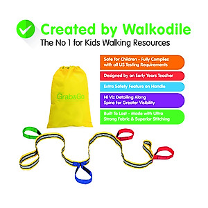 Childrens Walking Rope (4 Child) - Premium Quality, Teacher Designed, Extra Safety Feature on Handles. Hi Viz Detail for Best Visibility. Includes Free Learning Games for Walks Guide
