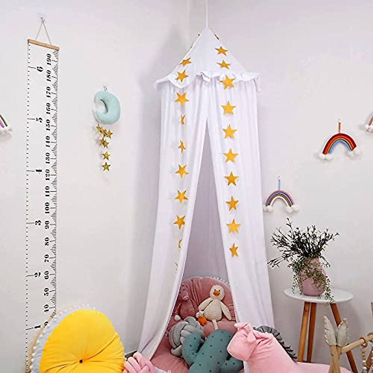 dix-rainbow Princess Bed Canopy for Kids Boys Children, Round Dome Hanging House Decoration with Frills…