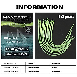 Maxcatch Fishing Braided Leader Loop Connectors 30/50lb for Fly Fishing Line 10PCS (Yellow, 50lb)