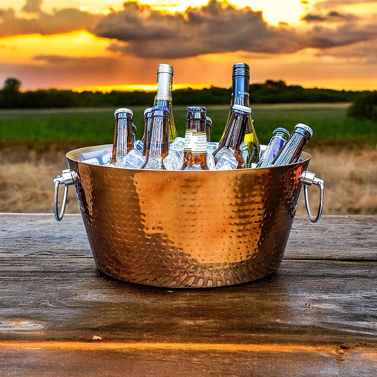 BREKX Insulated Rose Gold Double Walled Ice Bucket for Parties, Anchored Wine Bucket/Large Ice Bucket with Handles, Drink Cooler for Parties, 12 Quarts (3 Gallon)