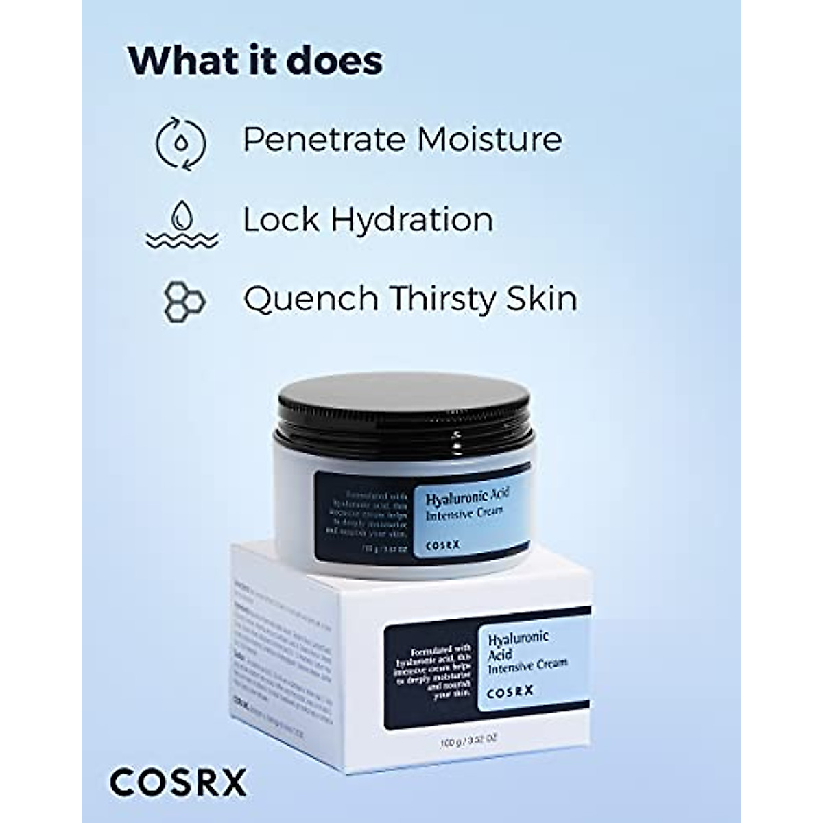 COSRX Hyaluronic Acid Moisturizing Cream, Long-lasting Hydration, Rich Moisturizer for Sensitive Skin 3.53 oz / 100g, Korean Skin Care, Animal Testing Free, Parabens Free