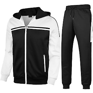JACKETOWN Mens Sweatsuits 2 Pieces Warm Up Suits Full Zip Workout Jogging Sports Tracksuits Black XL