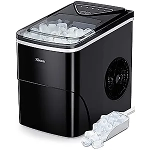 Silonn Ice Makers Countertop, 9 Cubes Ready in 6 Mins, 26lbs in 24Hrs, Self-Cleaning Ice Machine with Ice Scoop and Basket, 2 Sizes of Bullet Ice for Home Kitchen Office Bar Party