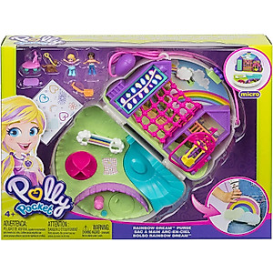 Polly Pocket Rainbow Dream Wearable Purse Compact with 8 Fun Features, Micro Polly and Shani Dolls, 2 Accessories and Sticker Sheet; for Ages 4 and Up