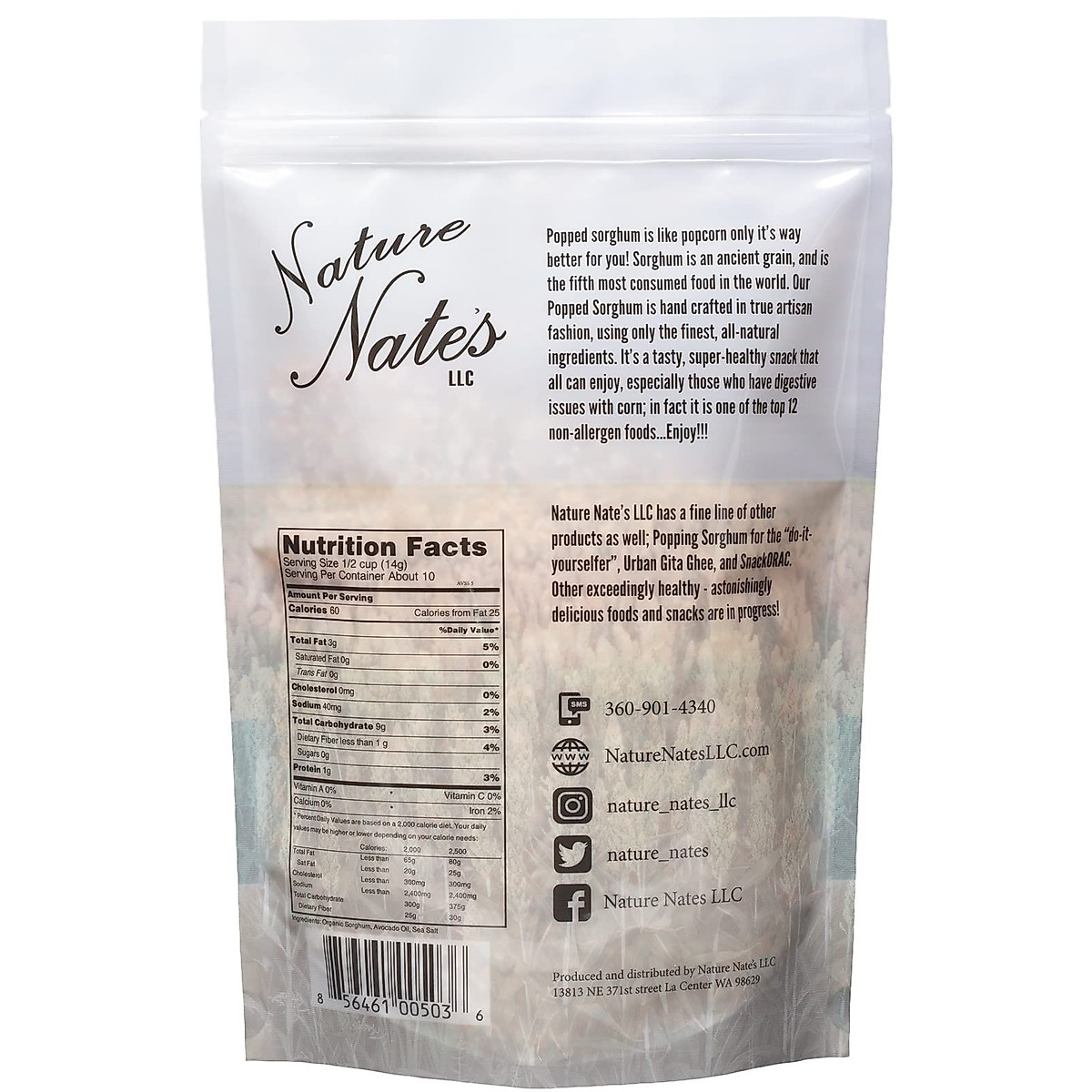 Nature Nate’s Popped Sorghum, Avocado Oil Sea Salt - Organic, Keto & Gluten Free, Whole 30, Healthy Snacks, Better Than Popcorn, Made in USA - 5 Ounce