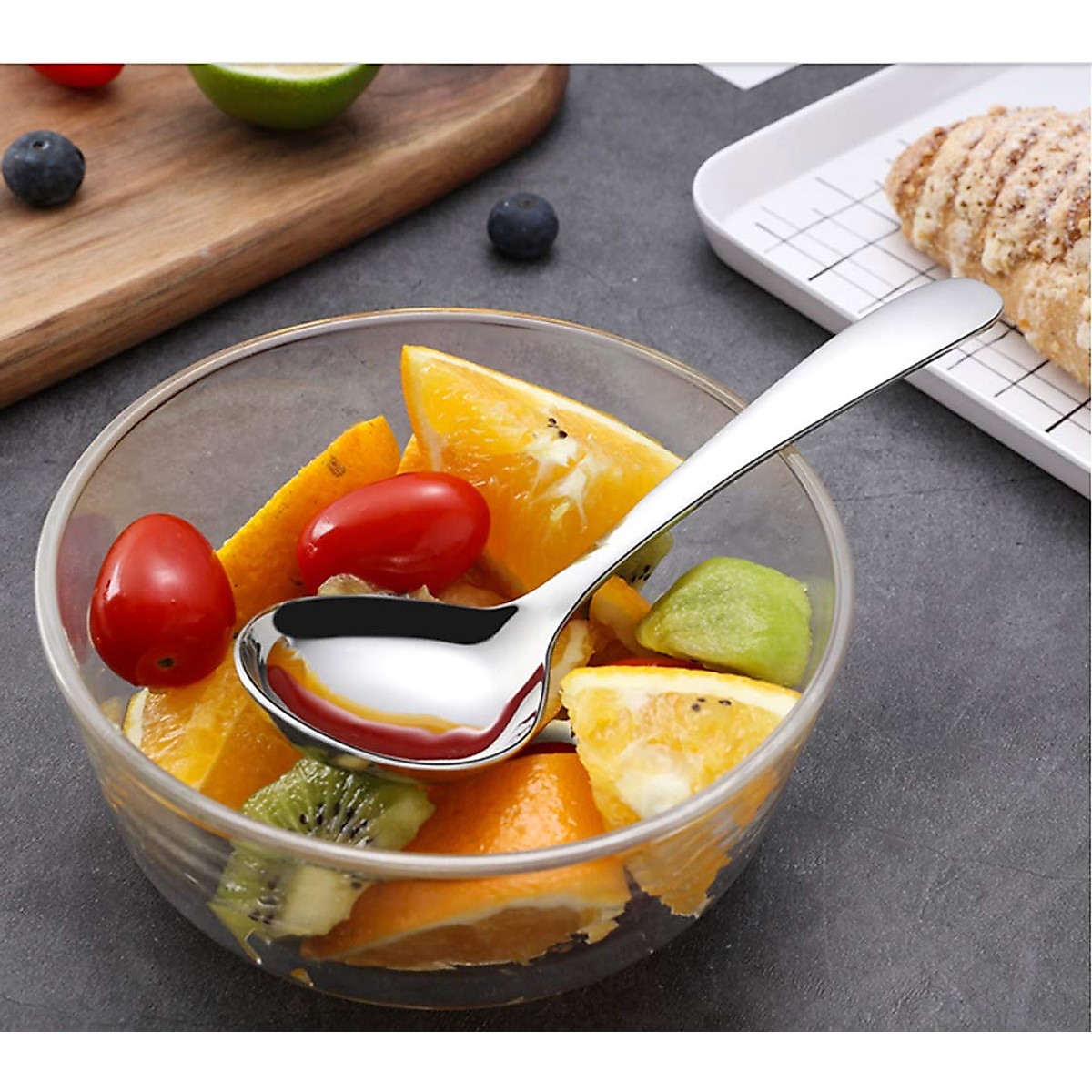 Qualizon 18/8 Stainless Steel Adult Soup Spoon Big Round Spoons Large Heavy Weight Dinner Spoon 4-Piece (7.2Inch)