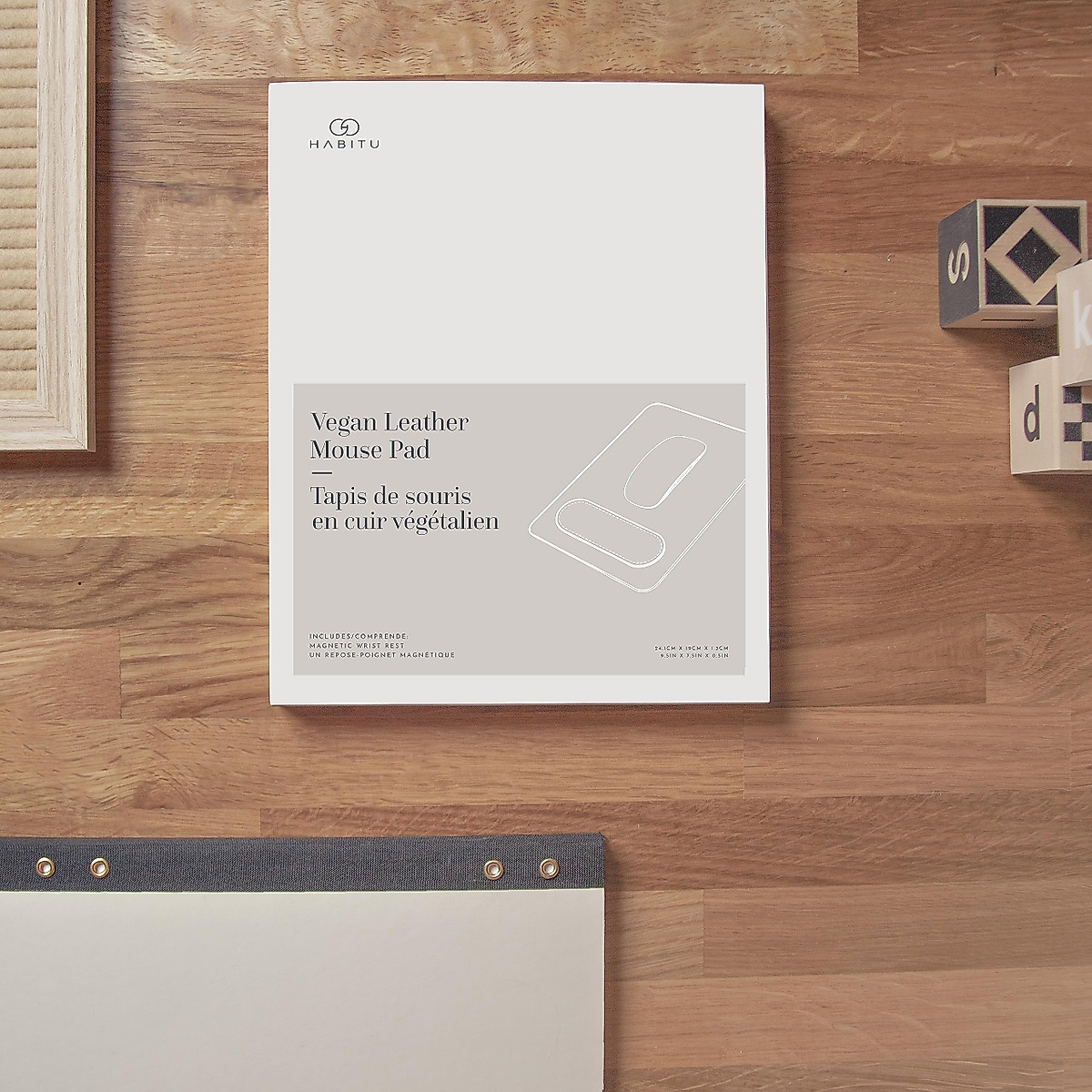 HABITU Vegan Leather White Mouse Pad with Removable Magnetic Wrist Support & Anti-Slip Base, Ergonomic Mouse Pad with Wrist Rest, Cute Office Desk Accessories for Women and Men