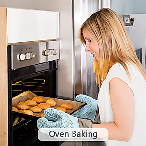 LB Silicone Oven Mitts Heat Resistant Oven Mitts Set with Soft Quilted Cotton Lining, Gloves Pot Holders and Oven Mitts Sets for Kitchen Cooking and BBQ, Easy Clean 2-Piece Set (Blue)